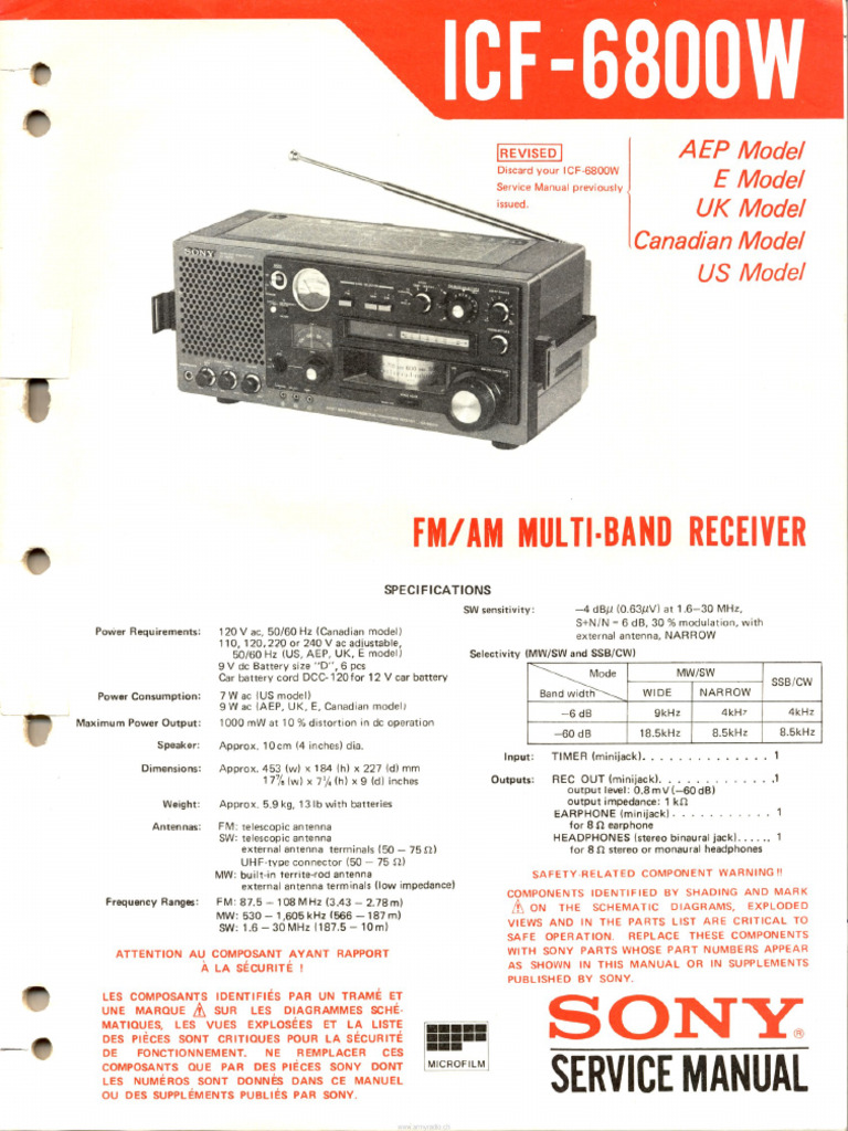 Sony Icf 6800w Service Manual | PDF