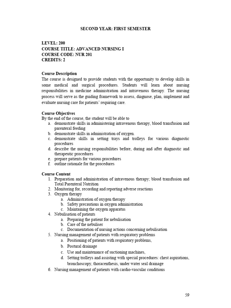 200 Level Nursing Course Outline | PDF | Communication | Surgery