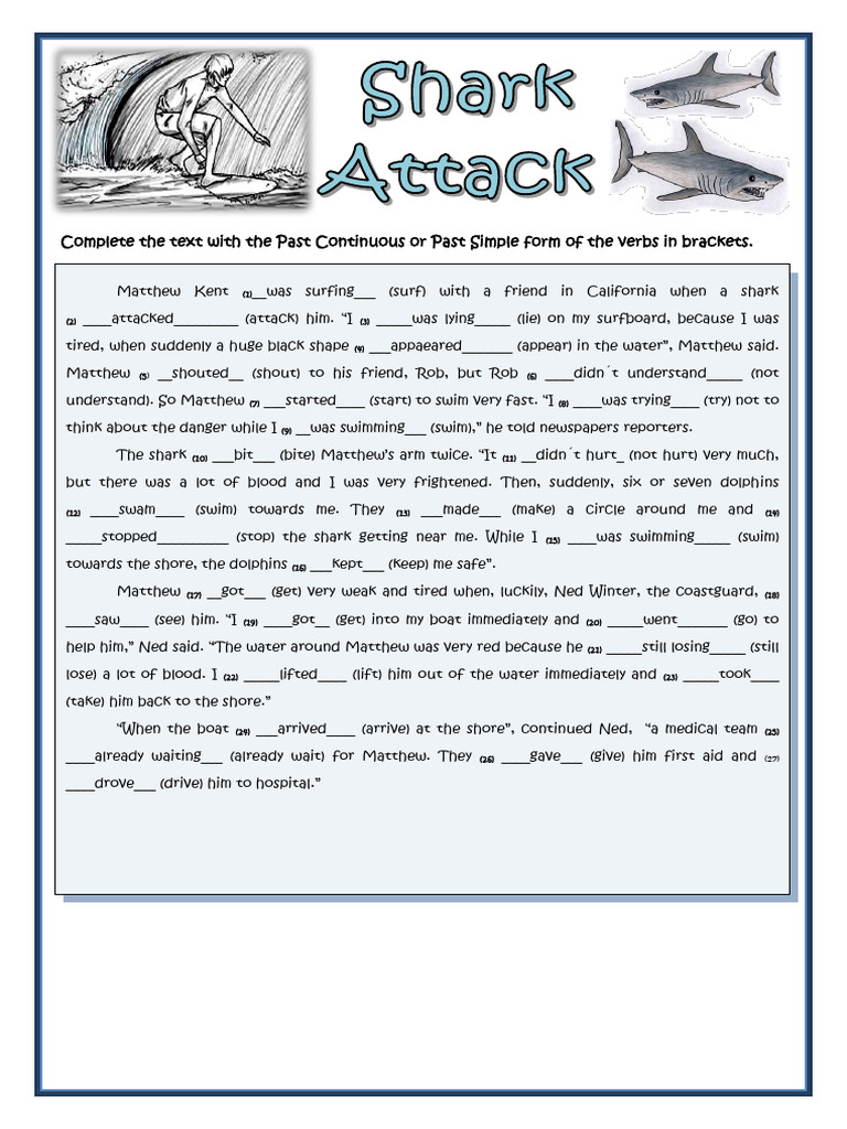 Shark Attack Grammar Drills Picture Description Exercises Readi - 73717 ...