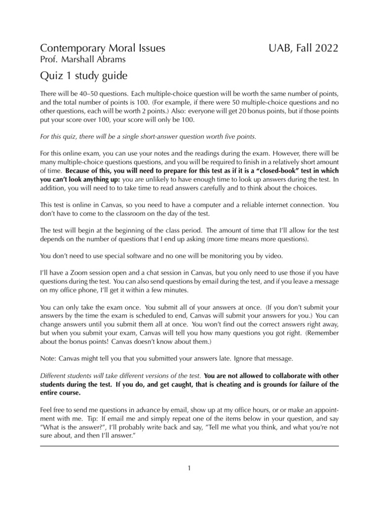 Quiz 1 Study Guide | PDF