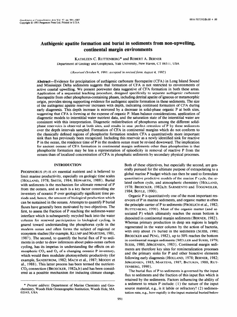 Authigenic Apatite Formation and Burial in Sediments From Non-Upwelling ...