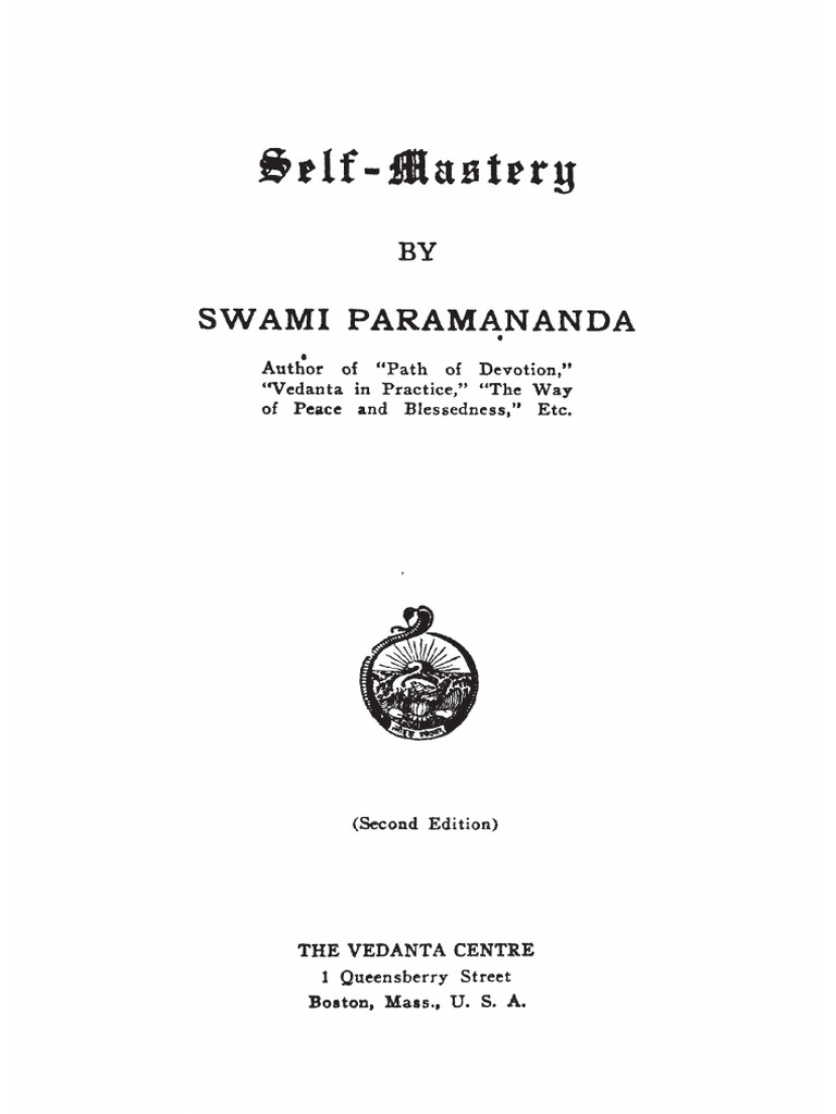 Self Mastery Swami Paramananda | PDF