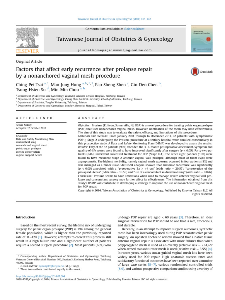 Factors That Affect Early Recurrence After Prola - 2014 - Taiwanese ...