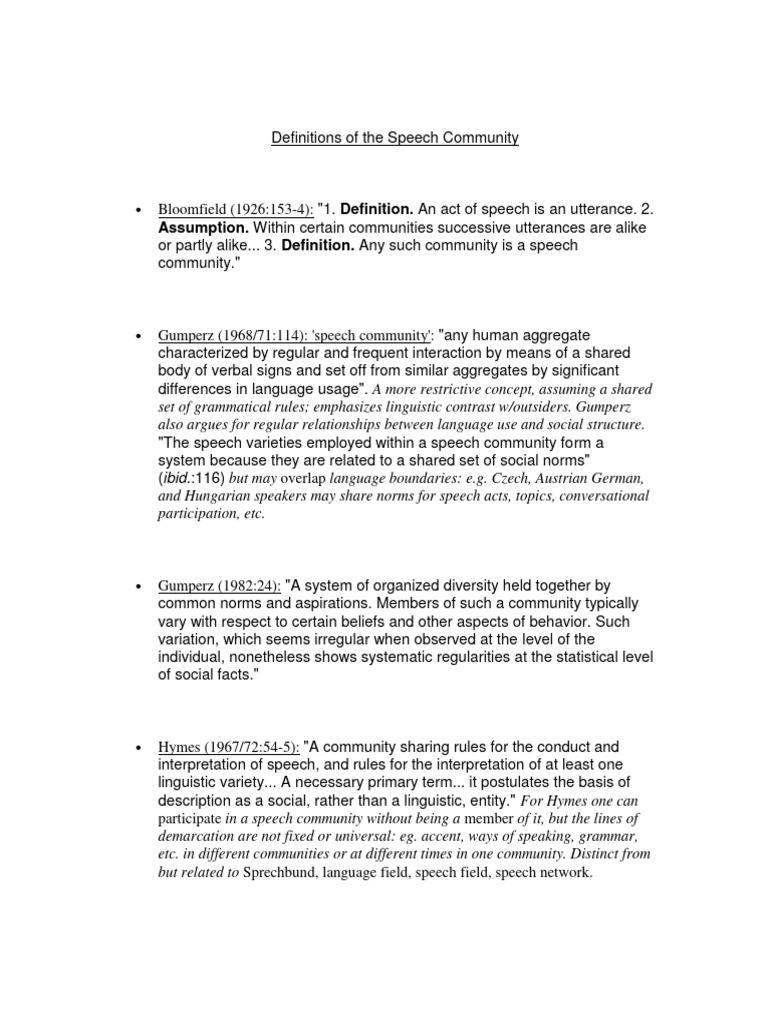 Definitions of The Speech Community | PDF | Community | Linguistics