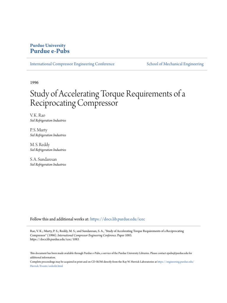 Accelerating Torque in Reciprocating Compressors | PDF | Mechanical ...
