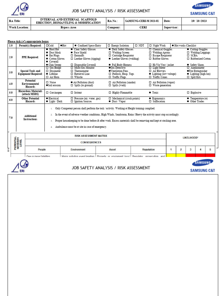 JSA - CERI Scaffold Erection PDF | PDF