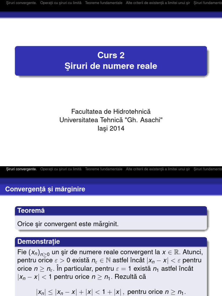 Curs 2 Siruri de Numere Reale: Facultatea de Hidrotehnic A ...