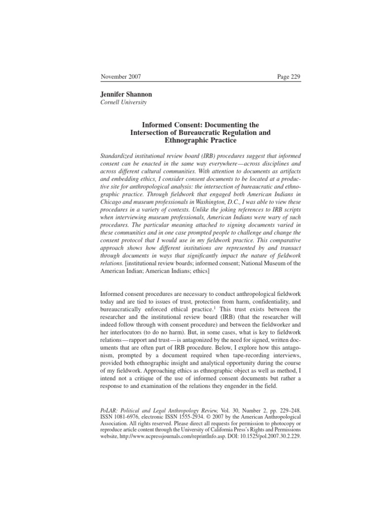 Informed Consent in Ethnographic Research | PDF | Institutional Review ...