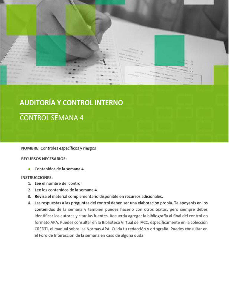 Tarea Auditoria y Control Interno S4 | PDF | Contador | Auditoría