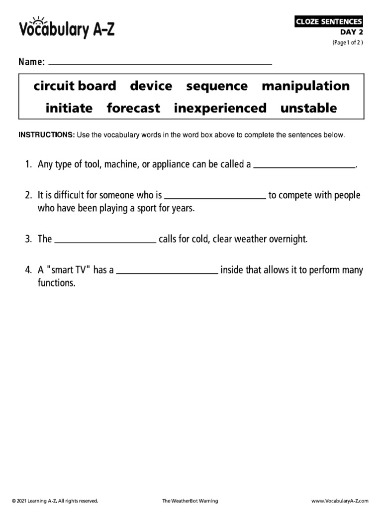 The WeatherBot Warning Voc. Story Words Worksheet1 | PDF