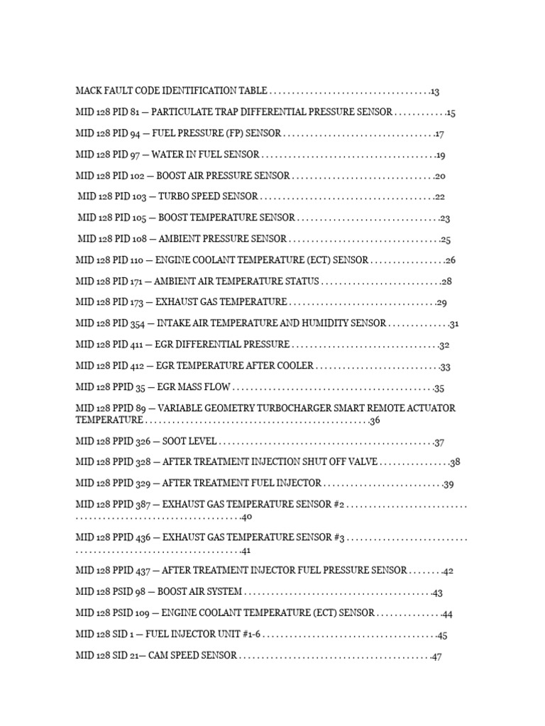 Mack Fault Code Identification Table | PDF | Informática | Tecnología