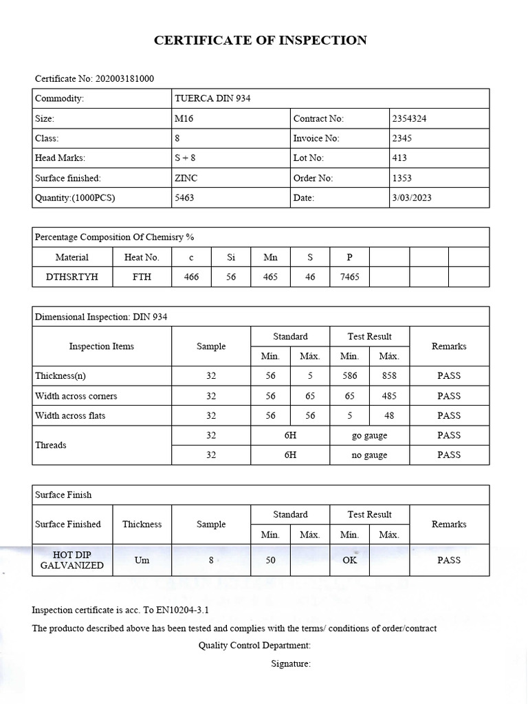 Certificate of Inspection - Prueba | PDF | Physical Sciences ...