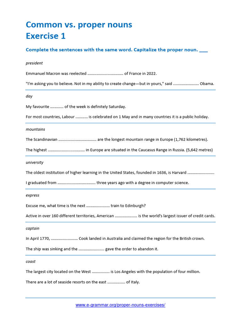 Proper Nouns Exercises Online | PDF | Travel | Young Adult