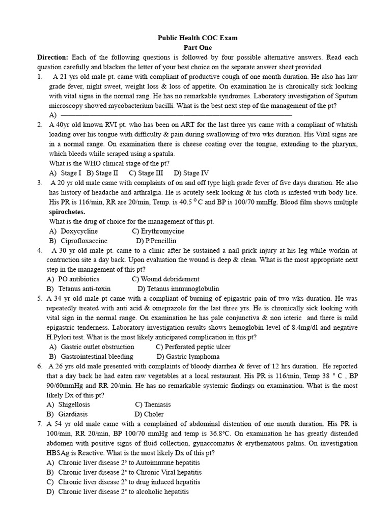 Public Health COC Exam Questions | PDF | Childbirth | Variance
