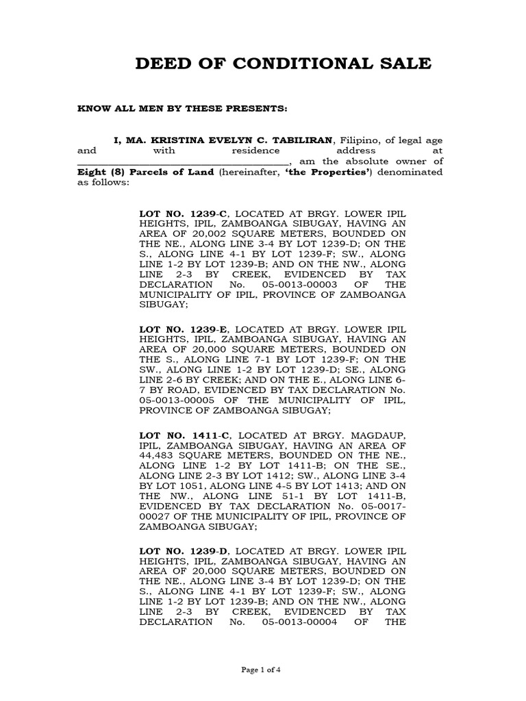 Unilateral Consolidated Deed of Sale Evelyn Eight Lots | PDF | Deed ...