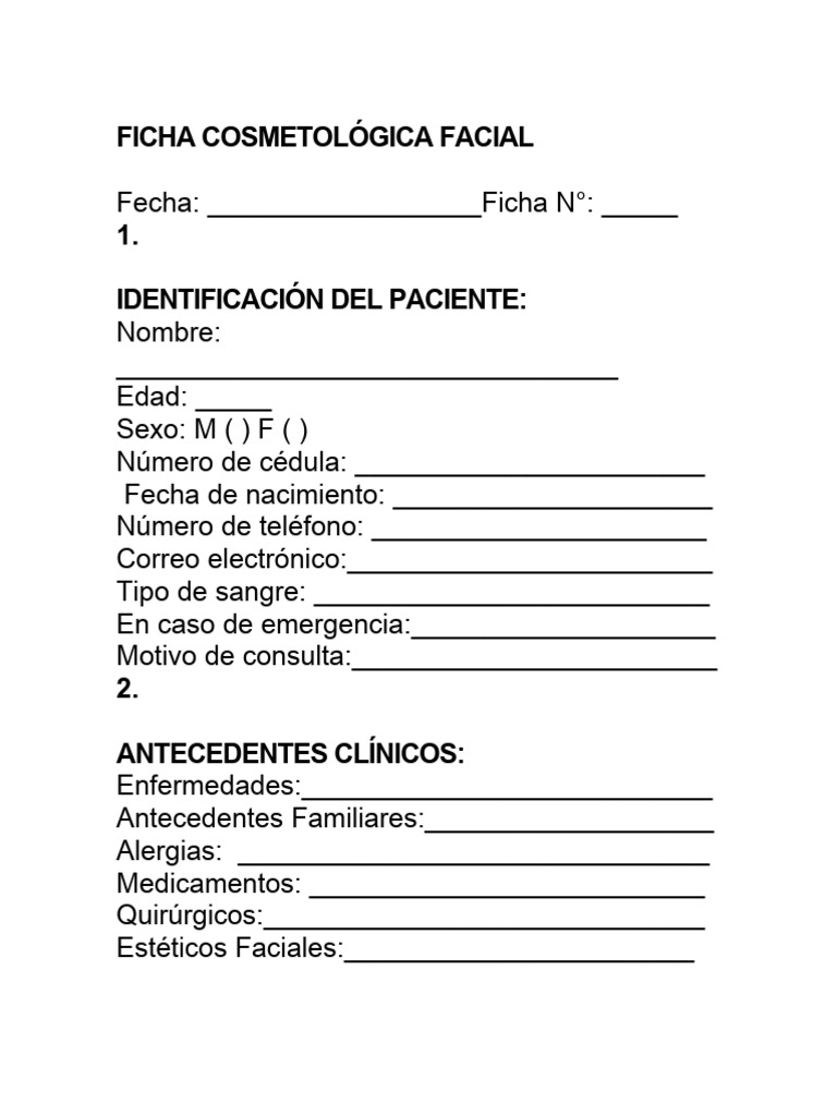 Ficha Cosmetológica Facial | PDF