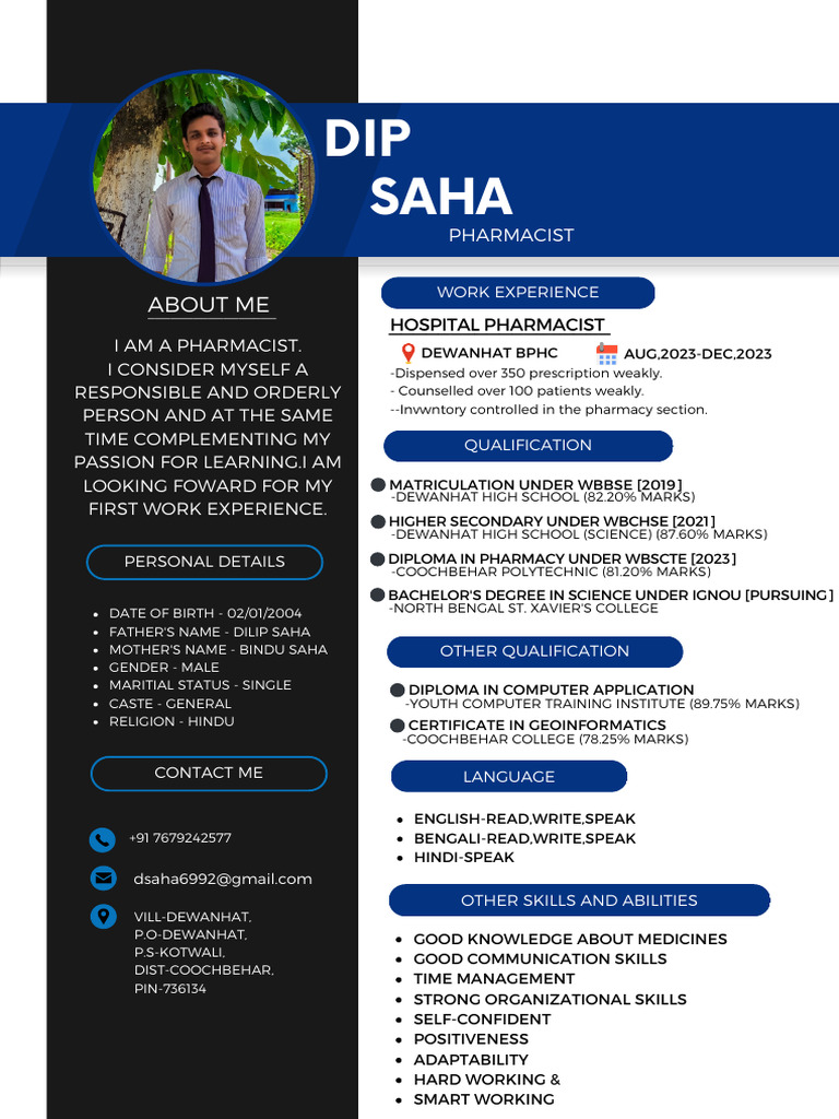 Dip Saha CV - 20240106 - 215052 - 0000 | PDF | Pharmacist | Pharmacy