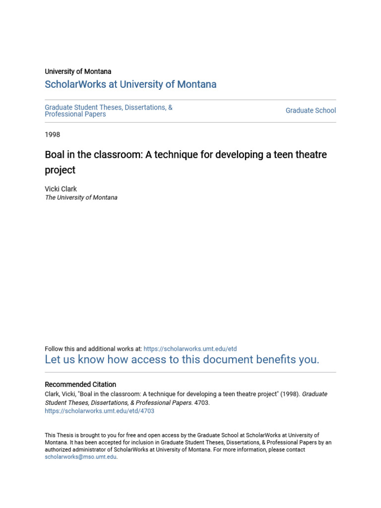 Boal in The Classroom A Technique For Developing A Teen Theatre | PDF ...