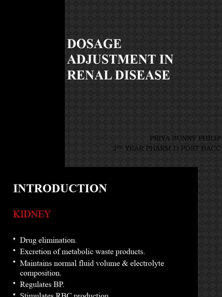 Dosage Adjustment in Renal Disease | PDF | Cytochrome P450 | Chronic ...