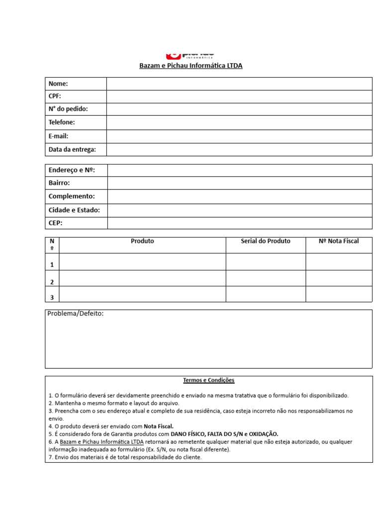 Formulário PICHAU 2023 | PDF