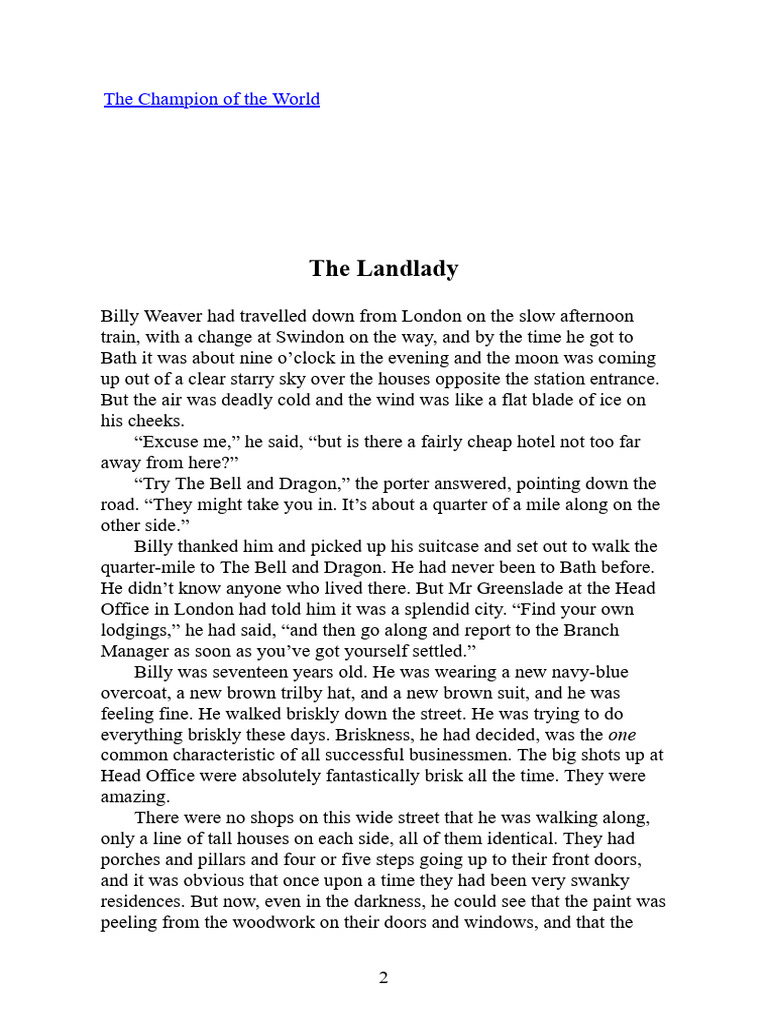 Roald Dahl - The Landlady | PDF