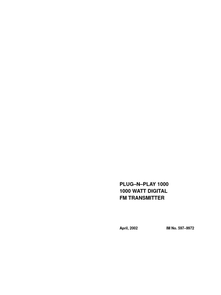 PNP 1000 FM Transmitter Manual | PDF | Amplifier | Power Supply