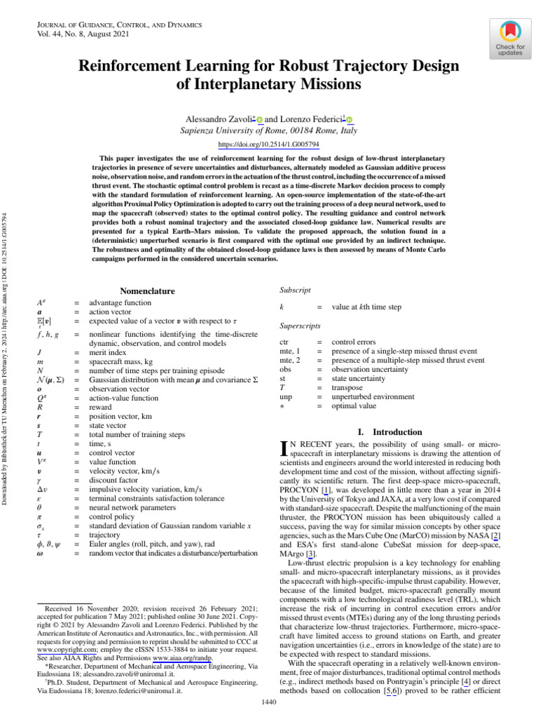 Zavoli Federici 2021 Reinforcement Learning for Robust Trajectory Design of Interplanetary ...