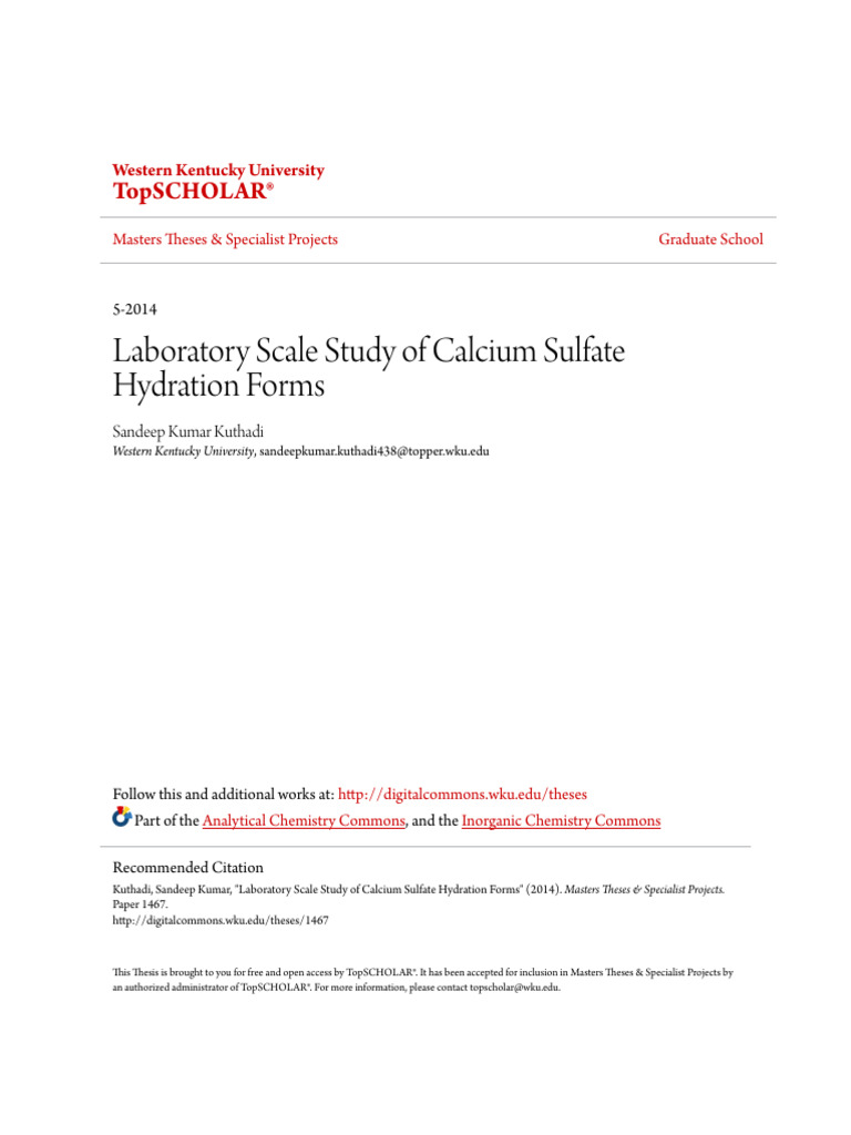 Laboratory Scale Study of Calcium Sulfate Hydration Forms | PDF ...