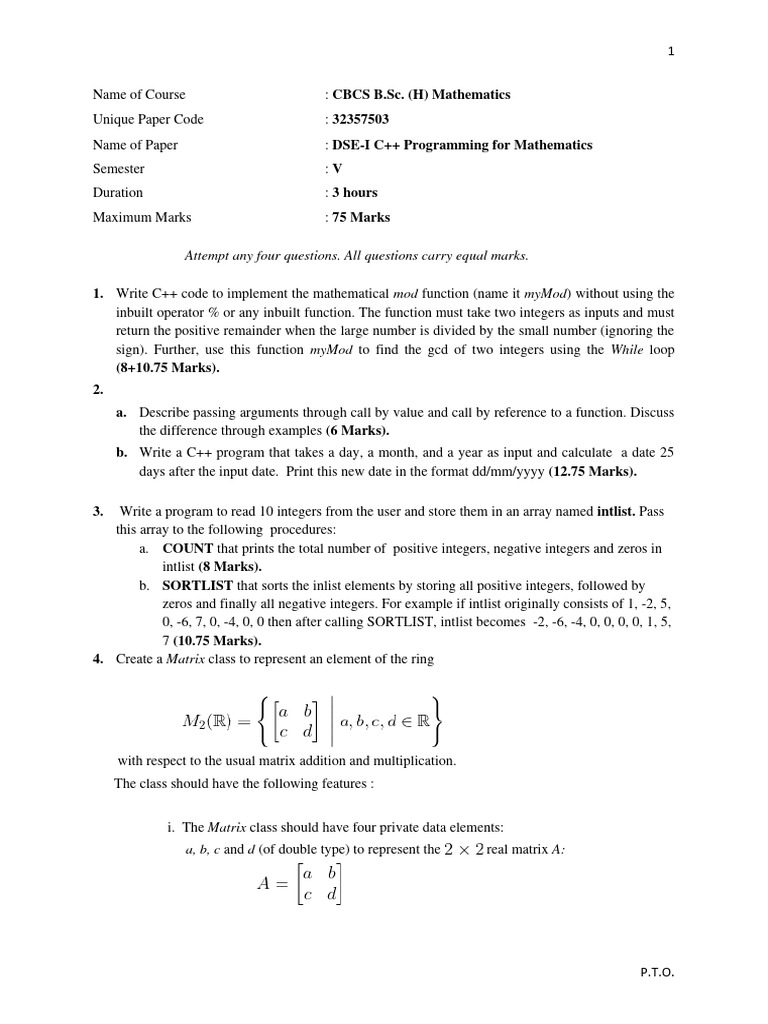 Question Paper C++ | PDF