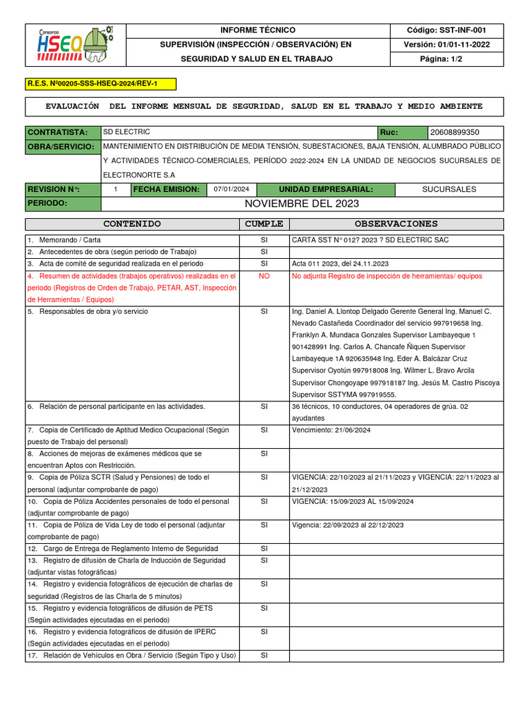 R.E.S. N0205-Sss-Hseq-2024rev-1 - Noviembre-Sd Electric | PDF