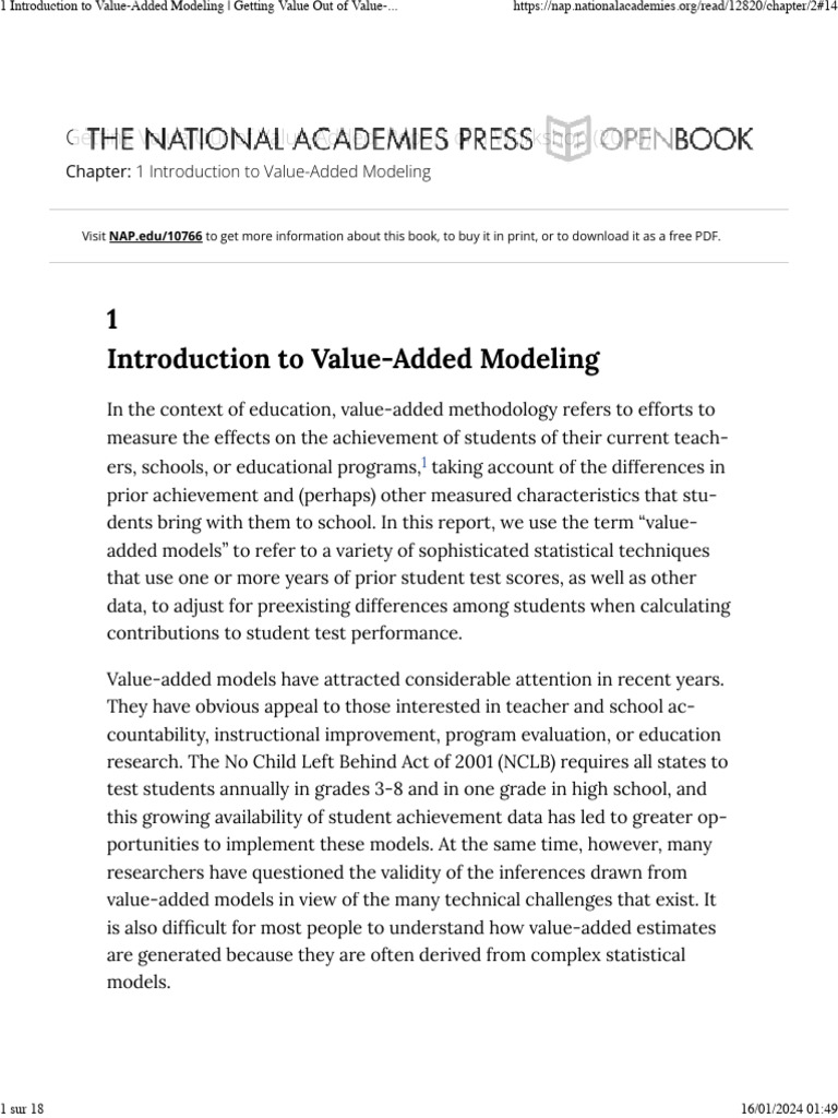1 Introduction To Value-Added Modeling Getting Value Out of Value-Added Report of A Workshop The ...