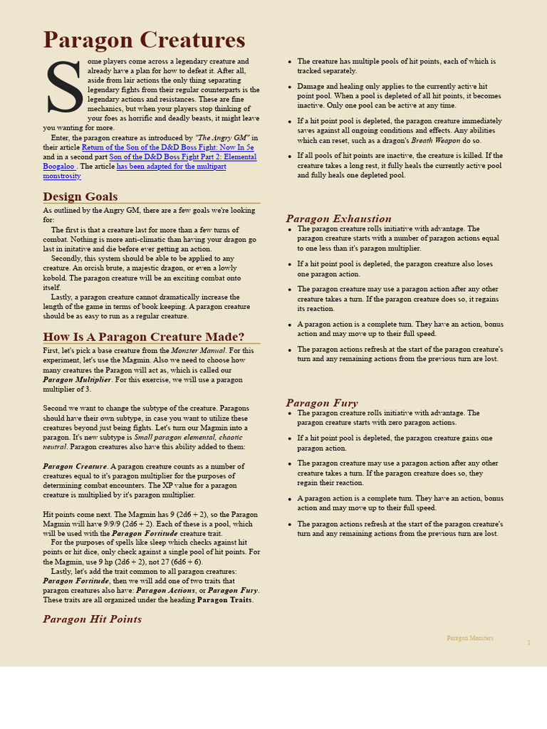 Paragon Creatures - The Homebrewery | PDF | Role Playing Games | Gaming