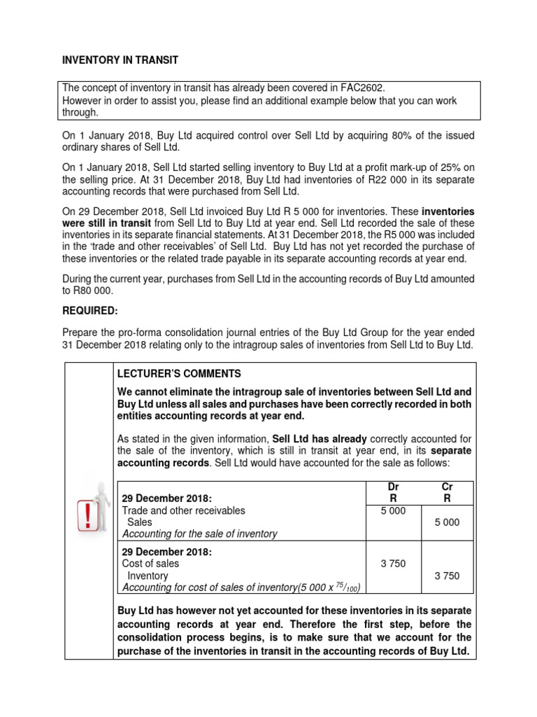 Inventory in Transit - Example | PDF | Inventory | Cost Of Goods Sold