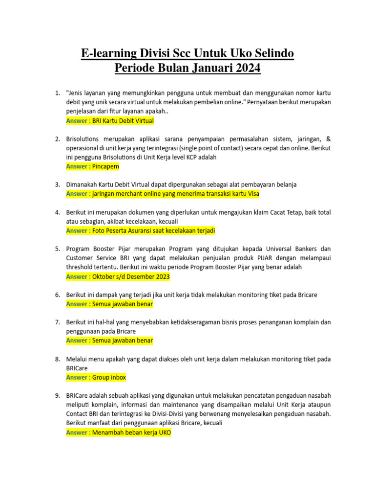 E-Learning Divisi SCC Untuk Uko Selindo Periode Bulan Januari 2024 ...