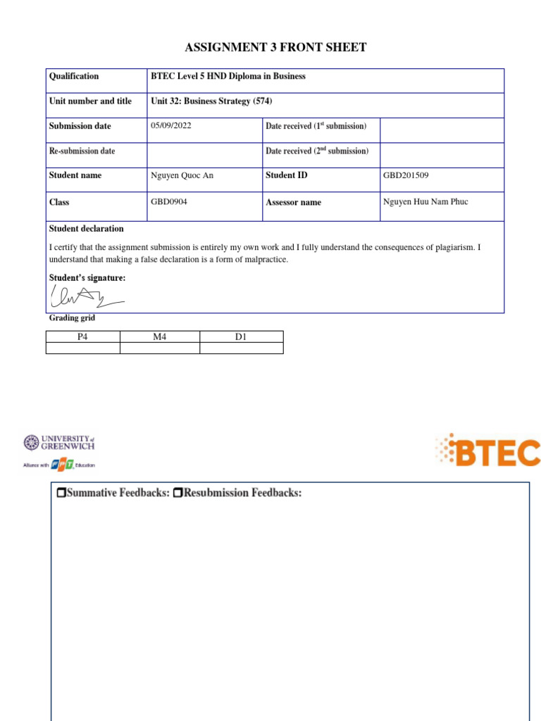 ASM3 574 Nguyen Quoc An. Đã - Ký | PDF | Marketing | Strategic Management