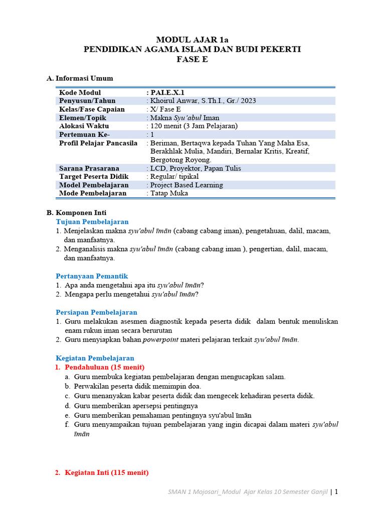 Modul Ajar Pai Sma Kelas X Bab 2 | PDF