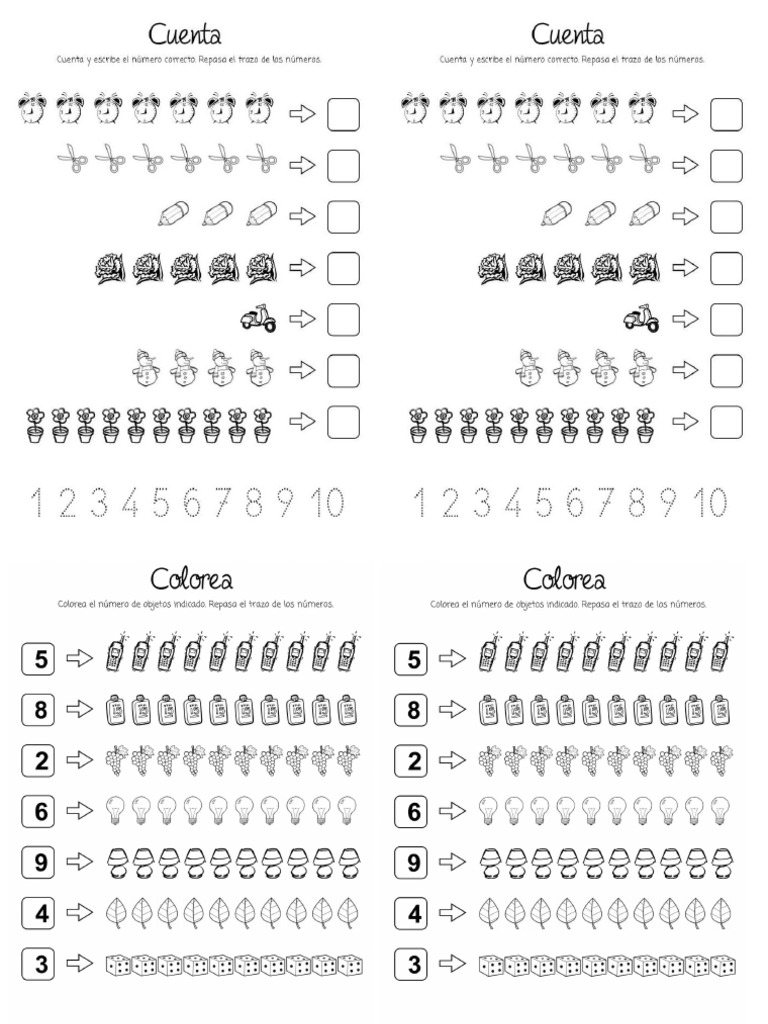 EJERCICIOS. NÚMEROS DEL 1 AL 10 | PDF