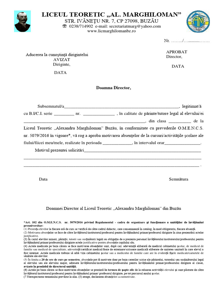 Cerere Motivare Absente | PDF