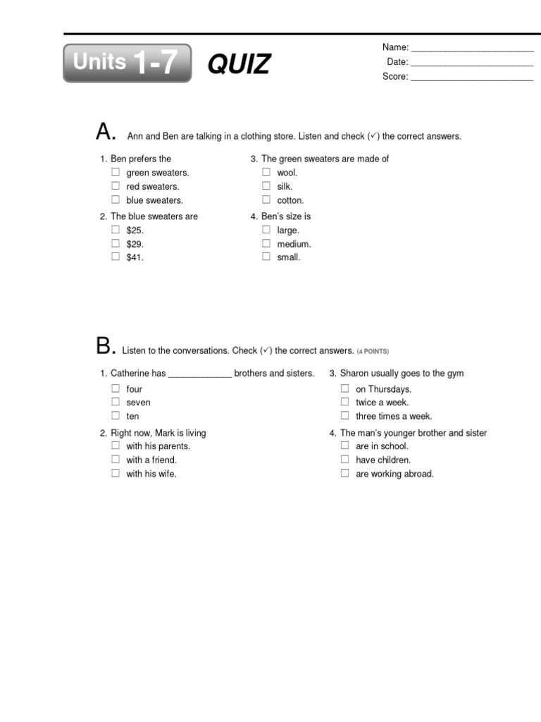 Foundation Units1-7 Listening | PDF | Clothing | Human Appearance