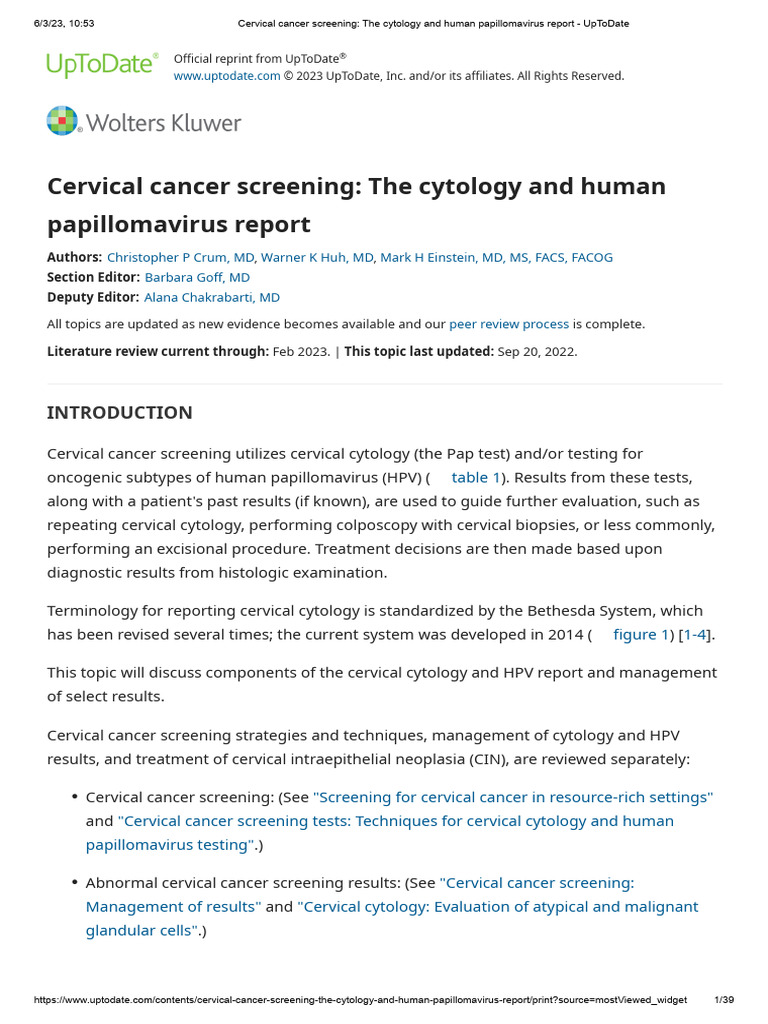 Cervical Cancer Screening_ the Cytology and Human Papillomavirus Report ...