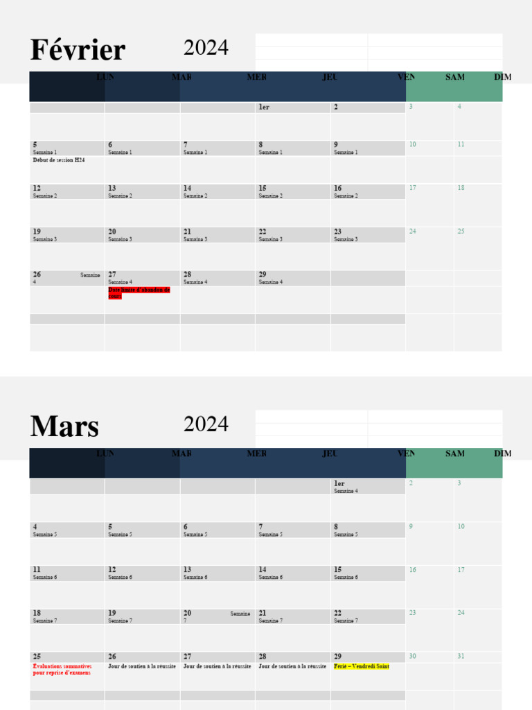Calendrier Mensuel | PDF