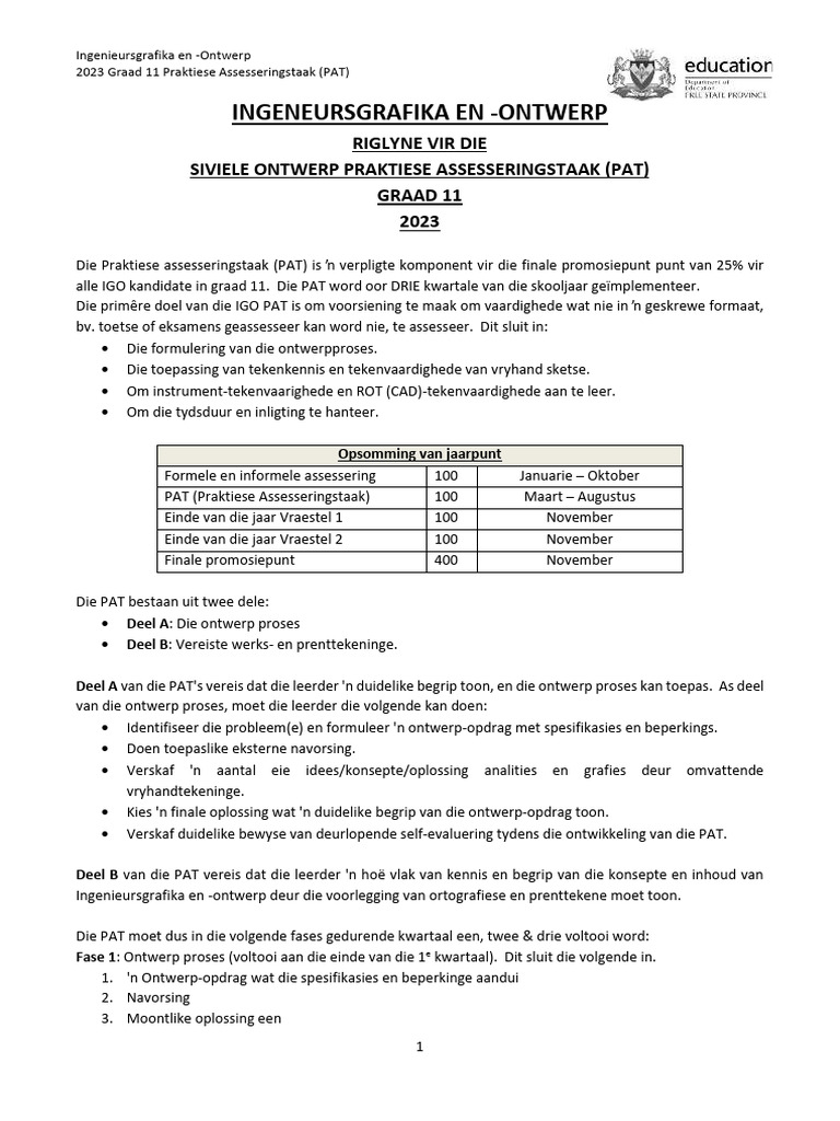 2023 Siviele IGO PAT - Graad 11 | PDF