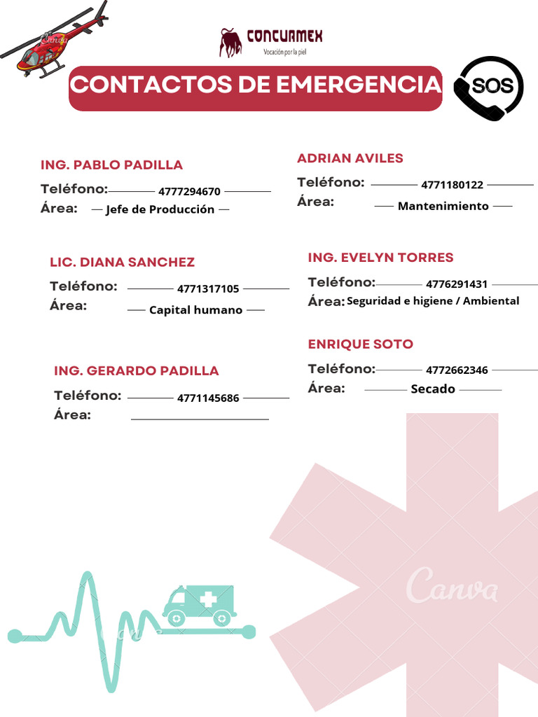 Simple Printable Emergency Contacts List | PDF