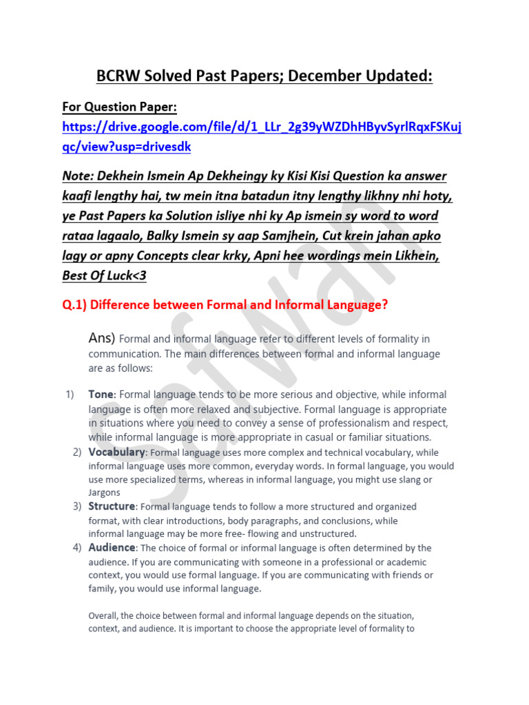 BCRW SOLVED Past Papers-Dec Updated | PDF