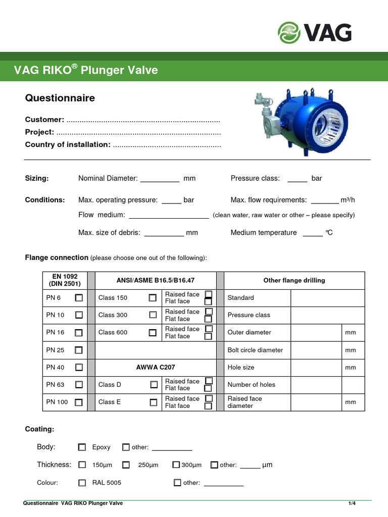 VAG Questionaire For RIKO - en - 2 - New | PDF | Pipe (Fluid Conveyance ...
