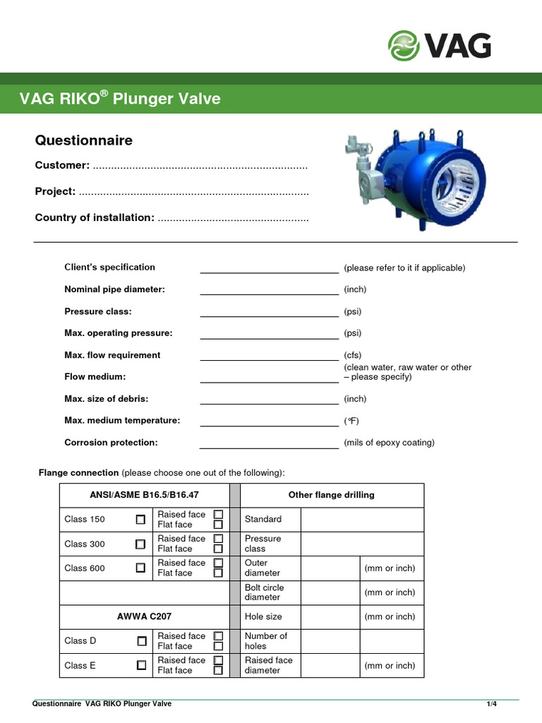 VAG Questionaire For RIKO USA - en - New | PDF | Valve | Gas Technologies