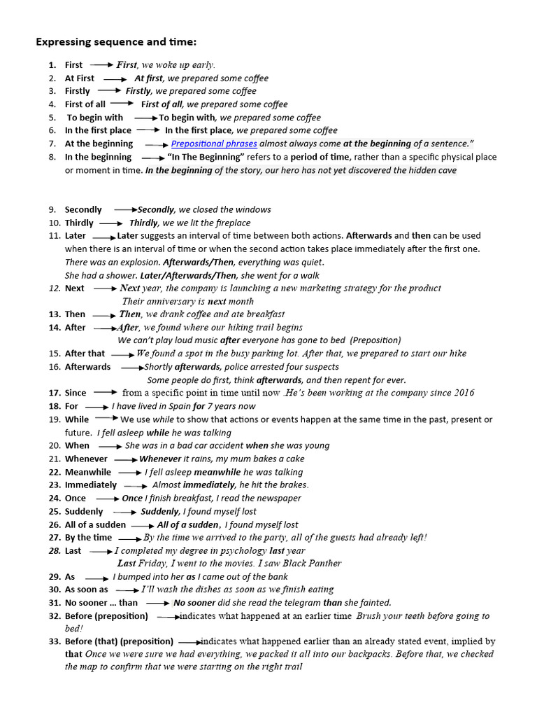Conectores Sequence and Time | PDF | Linguistics | Syntax