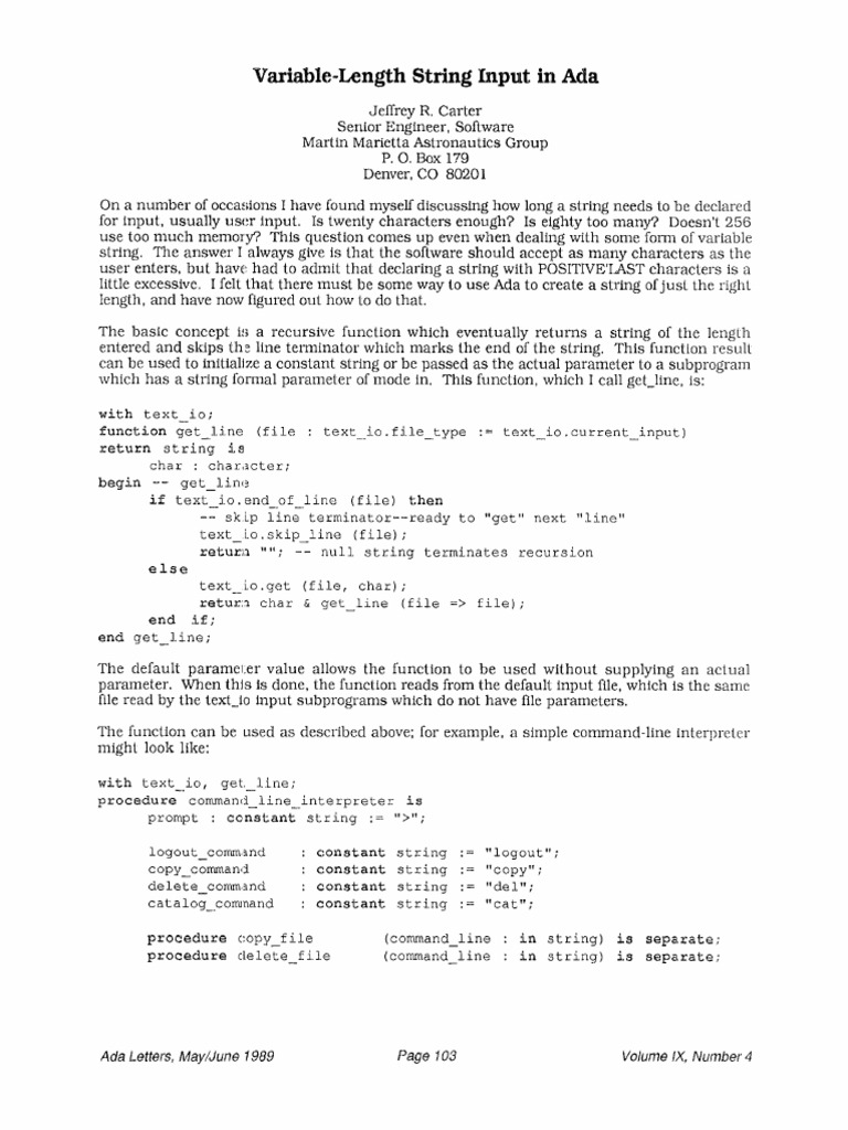 Variable-Length String Input in Ada | PDF | Command Line Interface | Parameter (Computer ...