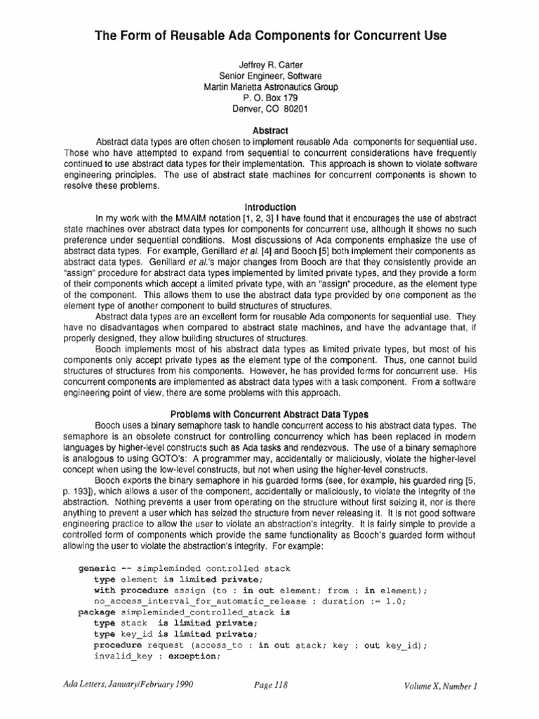 The Form of Reusable Ada Components For Concurrent Use | PDF | Abstraction (Computer Science ...