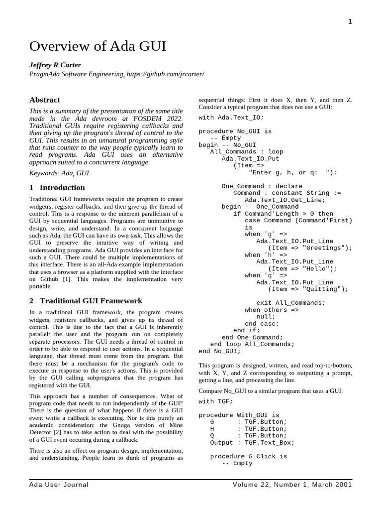 Overview Of Ada Gui Pdf Graphical User Interfaces Programming